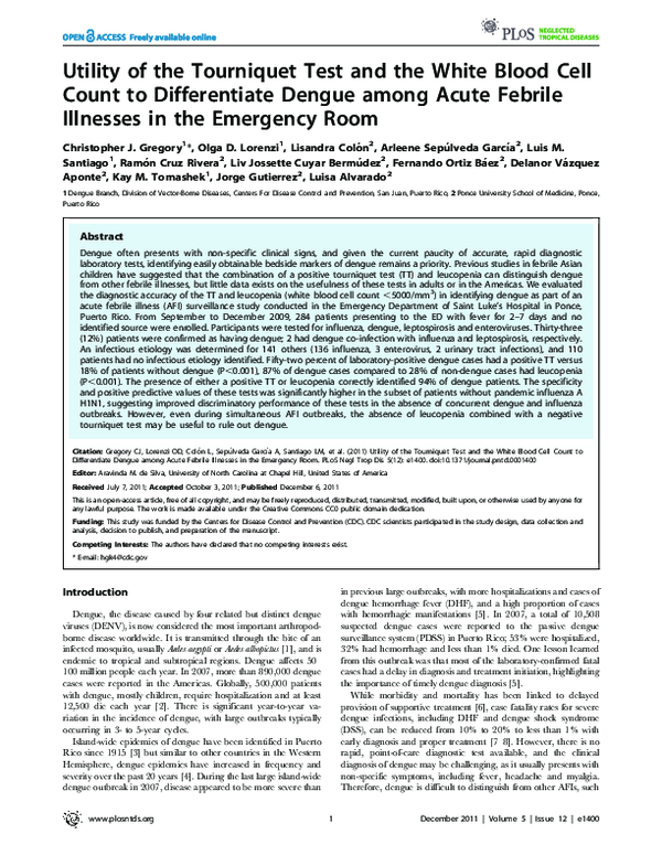 (PDF) Utility of the Tourniquet Test and the White Blood Cell Count to ...