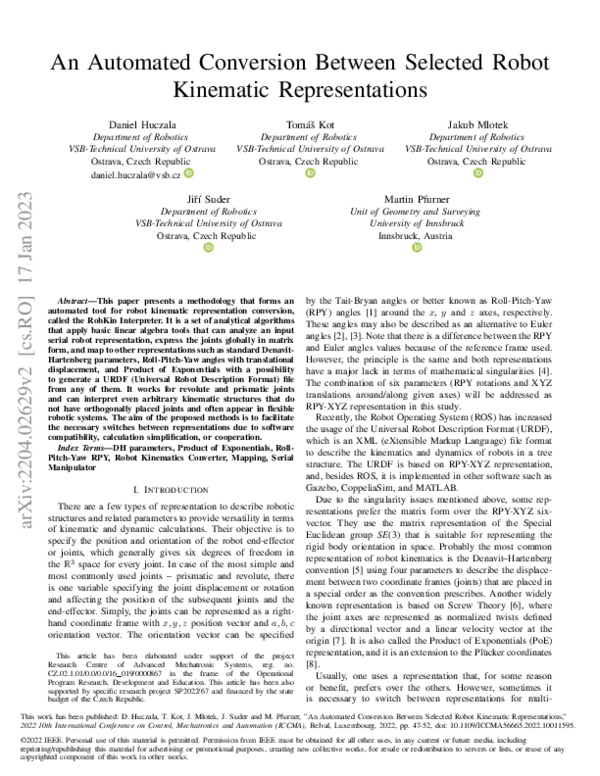 (PDF) An Automated Conversion Between Selected Robot Kinematic ...