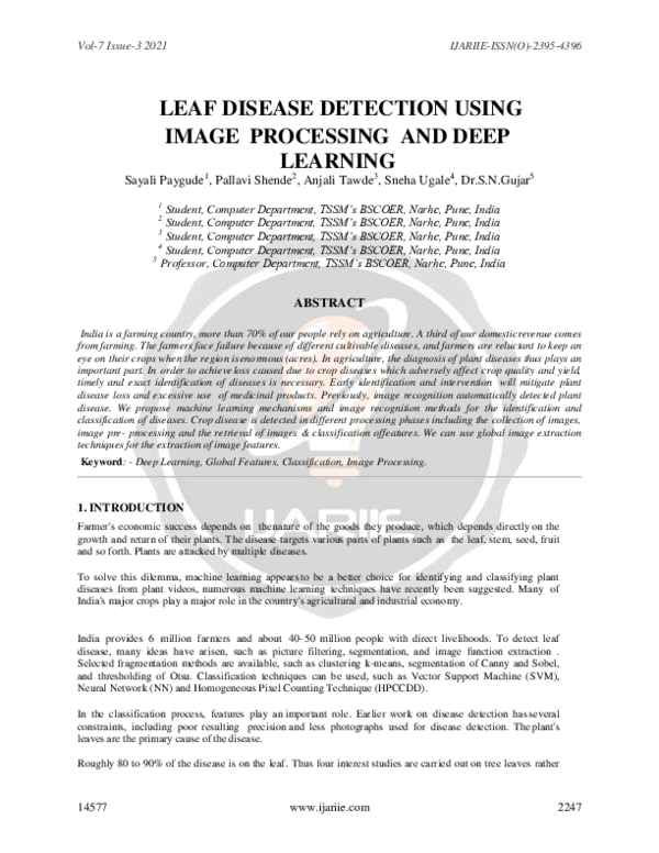 (PDF) Leaf Disease Detection Using Image Processing and Deep Learning