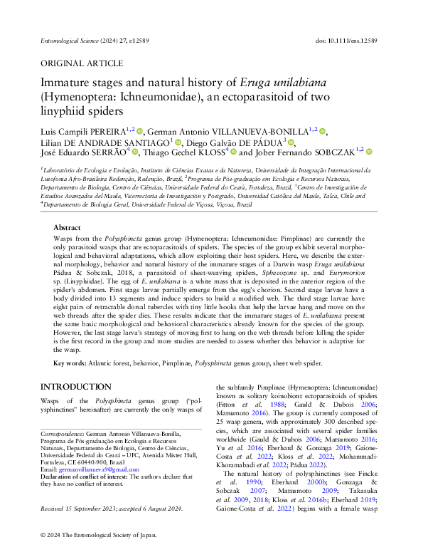 (PDF) Immature stages and natural history of Eruga unilabiana (Hymenoptera: Ichneumonidae), an ...
