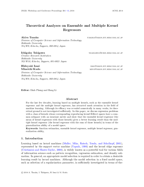 (PDF) Theoretical Analyses on Ensemble and Multiple Kernel Regressors
