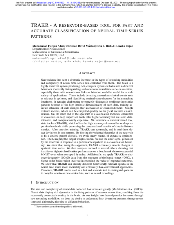 (PDF) Reservoir-based Tracking (TRAKR) For One-shot Classification Of ...