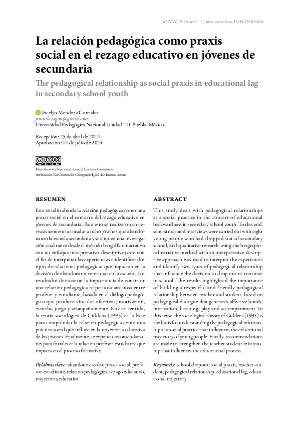 (PDF) La relación pedagógica como praxis social en el rezago educativo en jóvenes de secundaria