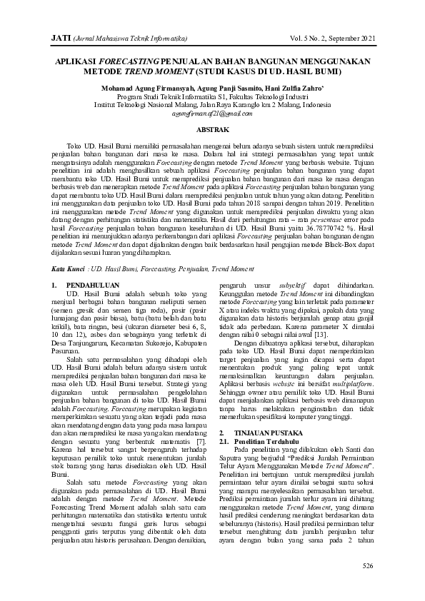 (PDF) Aplikasi Forecasting Penjualan Bahan Bangunan Menggunakan Metode ...