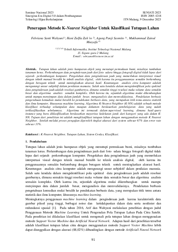 (PDF) Penerapan Metode K-Nearest Neighbor Untuk Klasifikasi Tutupan Lahan