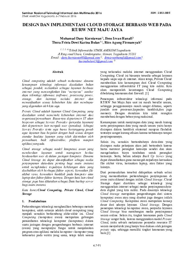 (PDF) Design Dan Implementasi Cloud Storage Berbasis Web Pada RT/RW Net Maju Jaya