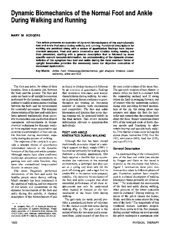 (PDF) Dynamic Biomechanics of the Normal Foot and Ankle During Walking ...