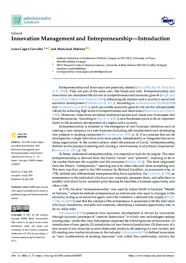 (PDF) Innovation Management and Entrepreneurship—Introduction