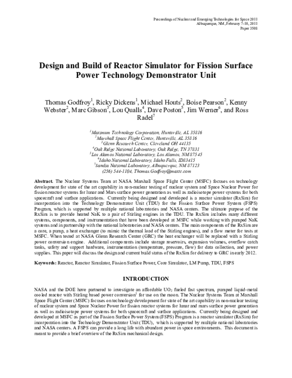 (PDF) Design and Build of Reactor Simulator for Fission Surface Power ...