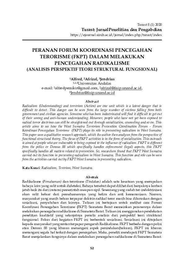 (PDF) Peranan Forum Koordinasi Pencegahan Terorisme (FKPT) Dalam Melakukan Pencegahan ...