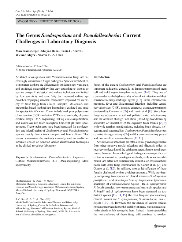 (PDF) The Genus Scedosporium and Pseudallescheria: Current Challenges ...