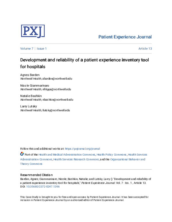 (PDF) Development and reliability of a patient experience inventory ...
