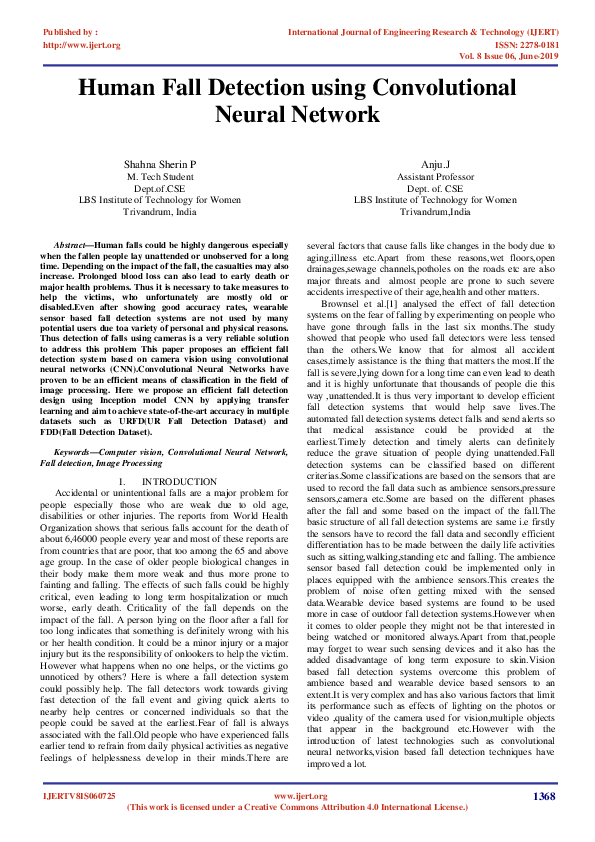 (PDF) Human Fall Detection using Convolutional Neural Network