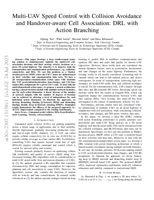 (PDF) Multi-UAV Speed Control with Collision Avoidance and Handover-aware Cell Association: DRL ...