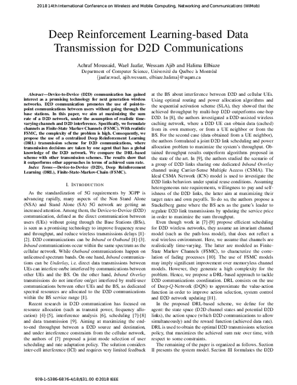 (PDF) Deep Reinforcement Learning-based Data Transmission for D2D ...