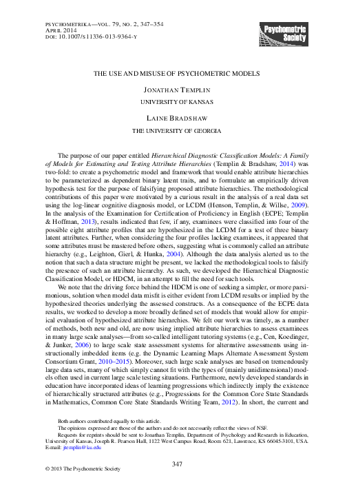 (PDF) The Use and Misuse of Psychometric Models