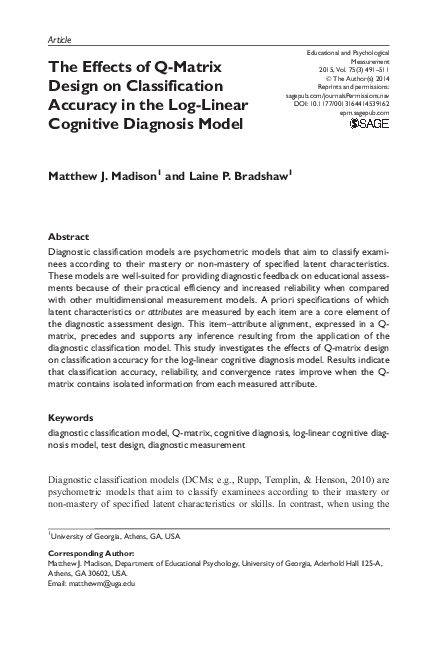 (PDF) The Effects of Q-Matrix Design on Classification Accuracy in the ...