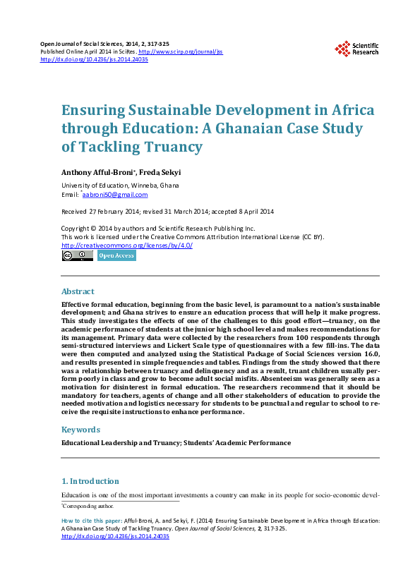 (PDF) Ensuring Sustainable Development in Africa through Education: A Ghanaian Case Study of ...