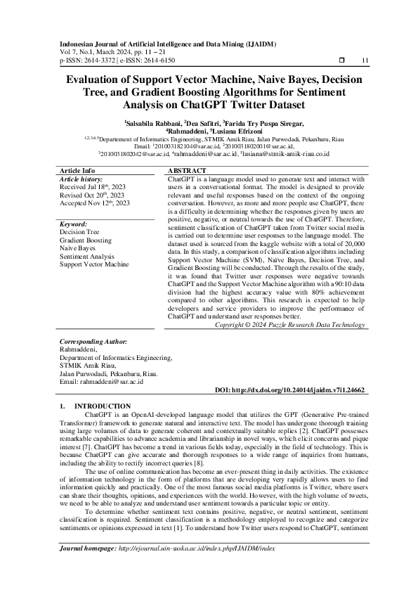 (PDF) Evaluation of Support Vector Machine, Naive Bayes, Decision Tree ...