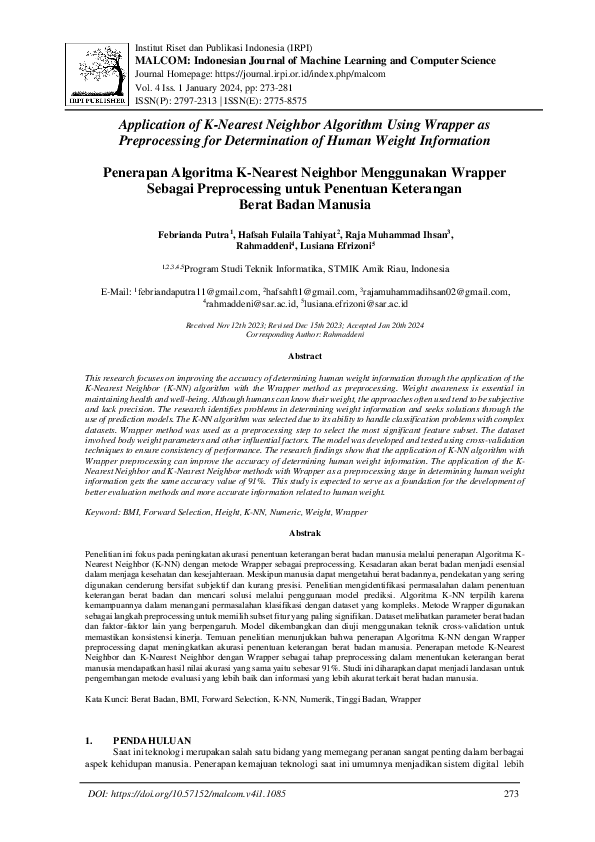 (PDF) Penerapan Algoritma K-Nearest Neighbor Menggunakan Wrapper ...