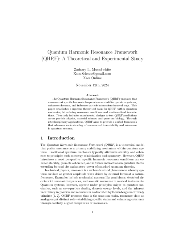 (PDF) Quantum Harmonic Resonance Framework (QHRF): A Theoretical and ...