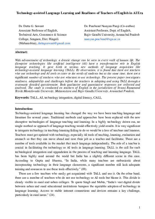 (PDF) Technology-Assisted Language Learning and Readiness of Teachers ...