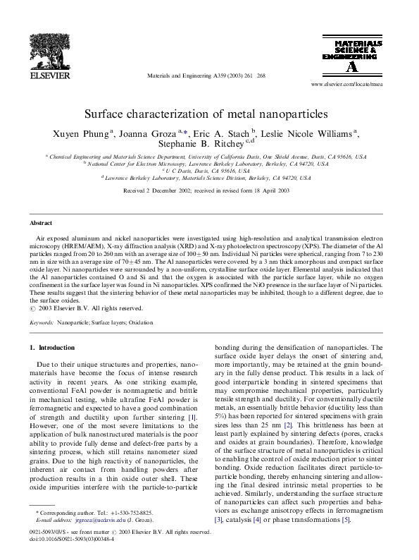 (PDF) Surface characterization of metal nanoparticles
