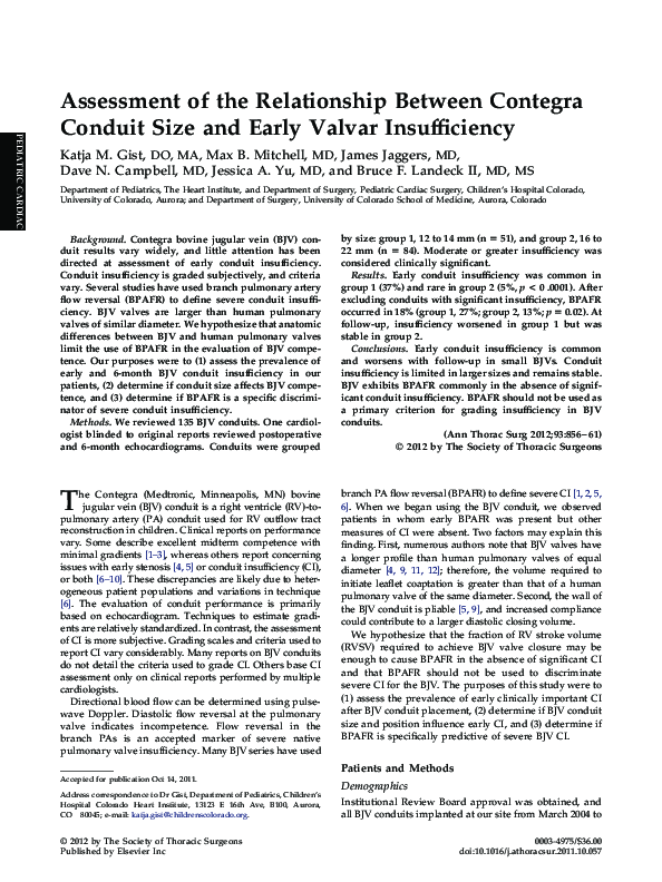 (PDF) Assessment of the Relationship Between Contegra Conduit Size and ...