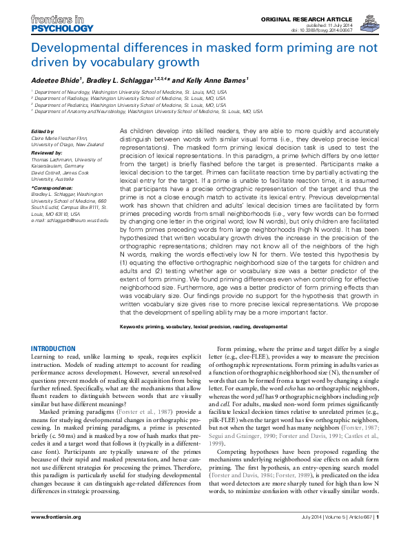 (PDF) Developmental differences in masked form priming are not driven by vocabulary growth ...