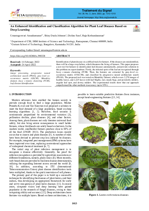 (PDF) An Enhanced Identification and Classification Algorithm for Plant Leaf Diseases Based on ...