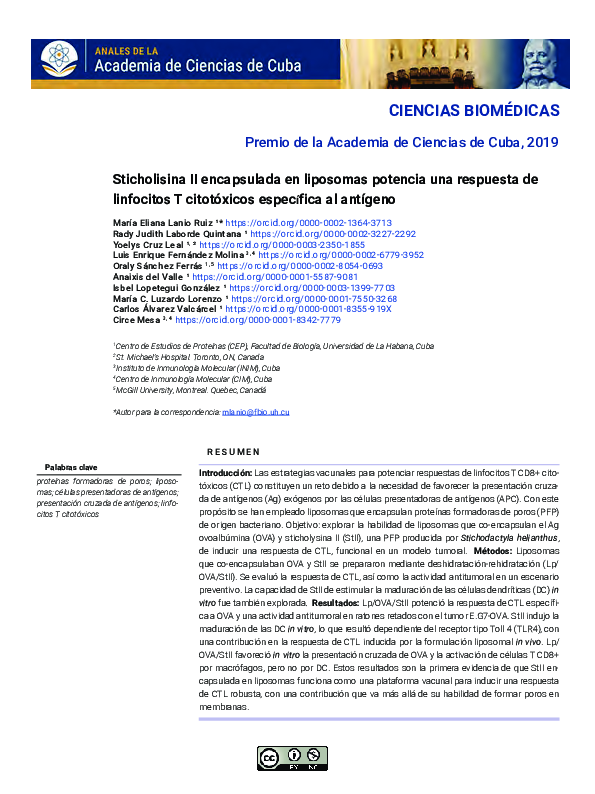 (PDF) Sticholisina II encapsulada en liposomas potencia una respuesta ...