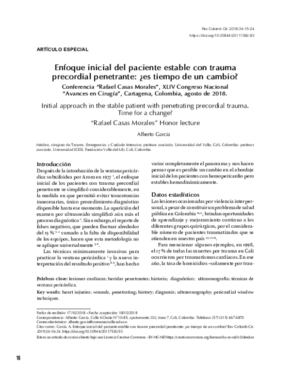 (PDF) Enfoque inicial del paciente estable con trauma precordial ...