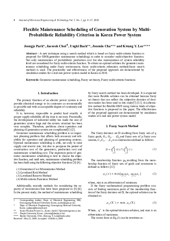 (PDF) Flexible Maintenance Scheduling of Generation System by Multi-Probabilistic Reliability ...
