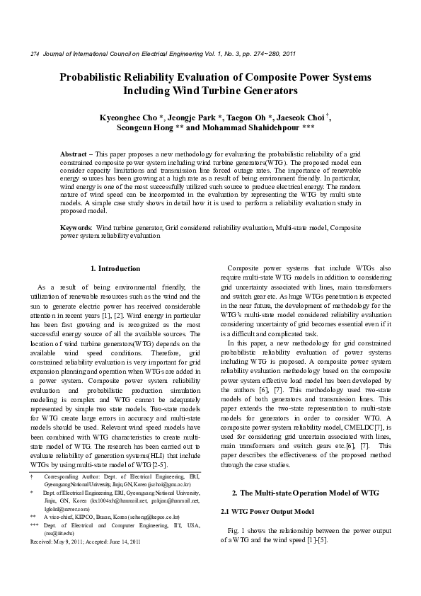 (PDF) Probabilistic Reliability Evaluation of Composite Power Systems Including Wind Turbine ...