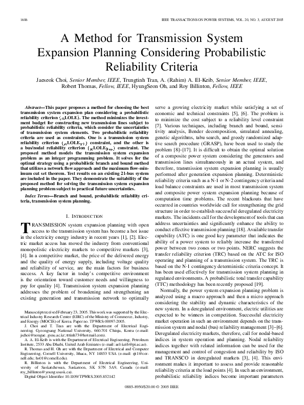 (PDF) A Method for Transmission System Expansion Planning Considering Probabilistic Reliability ...