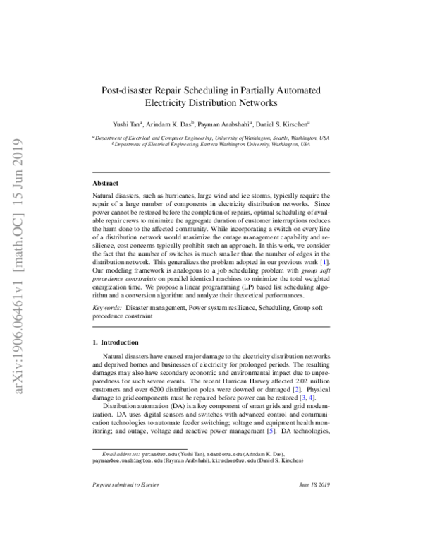 (PDF) Post-disaster Repair Scheduling in Partially Automated Electricity Distribution Networks ...
