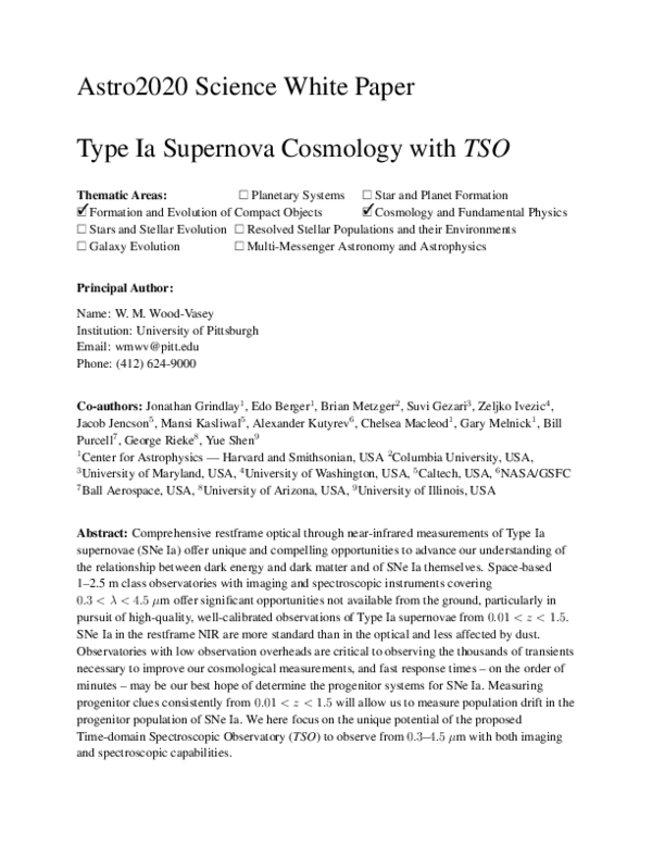 (PDF) Astro2020 Science White Paper Type Ia Supernova Cosmology with TSO