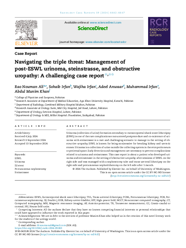(PDF) Navigating the triple threat: Management of post-ESWL urinoma ...