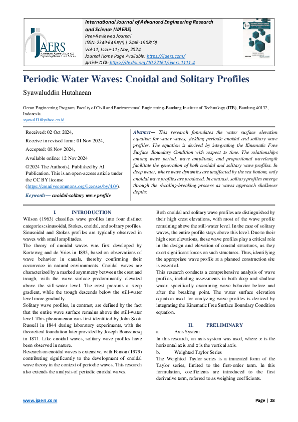 (PDF) Periodic Water Waves: Cnoidal and Solitary Profiles