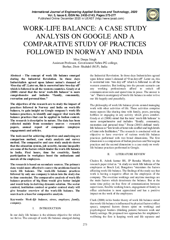 (PDF) Dec 2020 WORK-LIFE BALANCE A CASE STUDY ANALYSIS ON GOOGLE