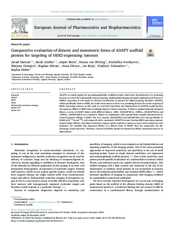 (PDF) Comparative evaluation of dimeric and monomeric forms of ADAPT scaffold protein for ...