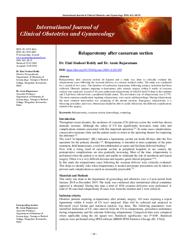 (PDF) Relaparotomy after caesarean section | Sindoori Reddy - Academia.edu