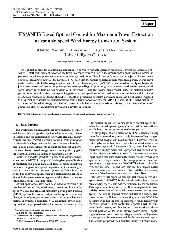 (PDF) FIS/ANFIS Based Optimal Control for Maximum Power Extraction in ...
