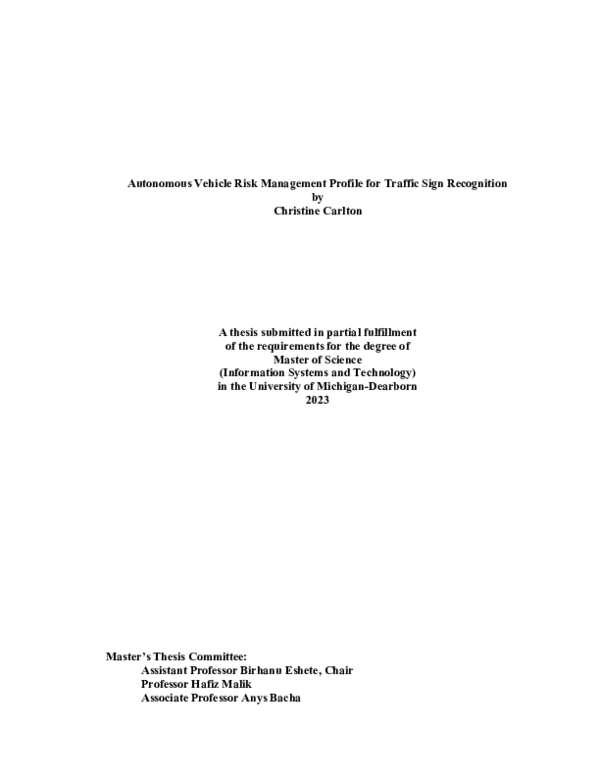 (PDF) Autonomous Vehicle Risk Management Profile for Traffic Sign ...
