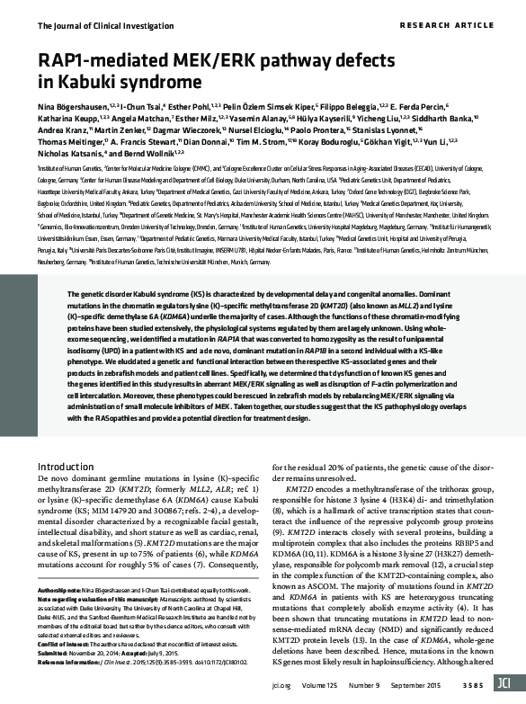 (PDF) RAP1-mediated MEK/ERK pathway defects in Kabuki syndrome