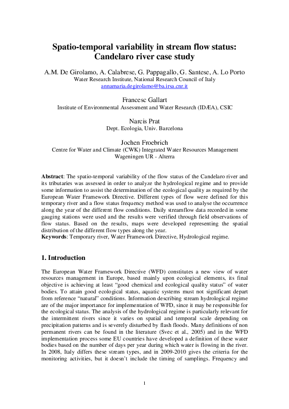 (PDF) Spatio-temporal variability in stream flow status: Candelaro river case study | anna maria ...