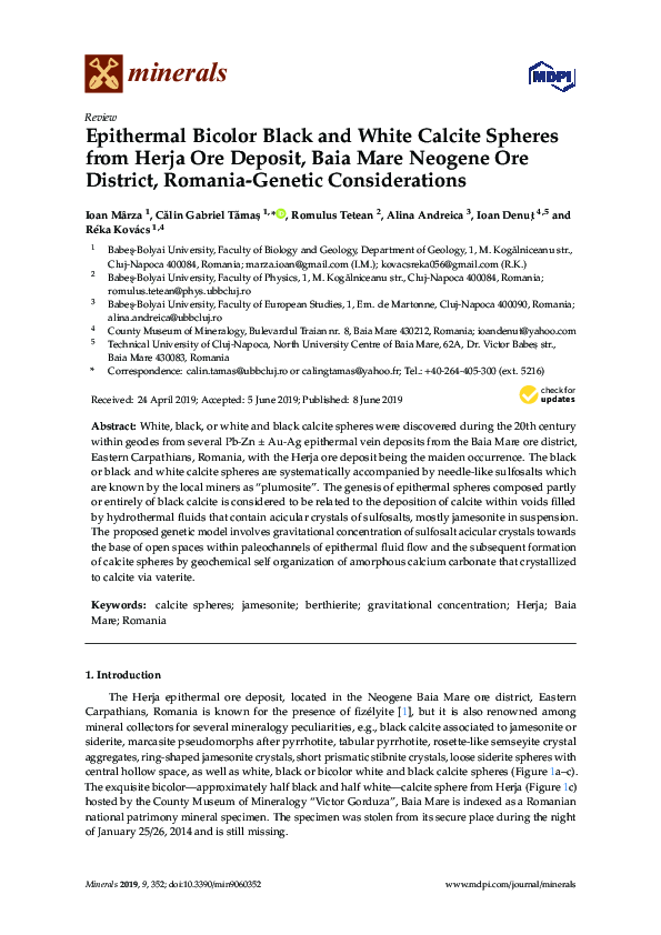 (PDF) Epithermal Bicolor Black and White Calcite Spheres from Herja Ore ...