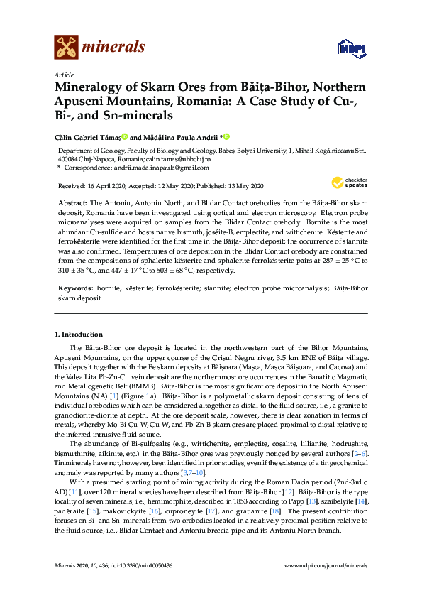 (PDF) Mineralogy of Skarn Ores from Băița-Bihor, Northern Apuseni ...