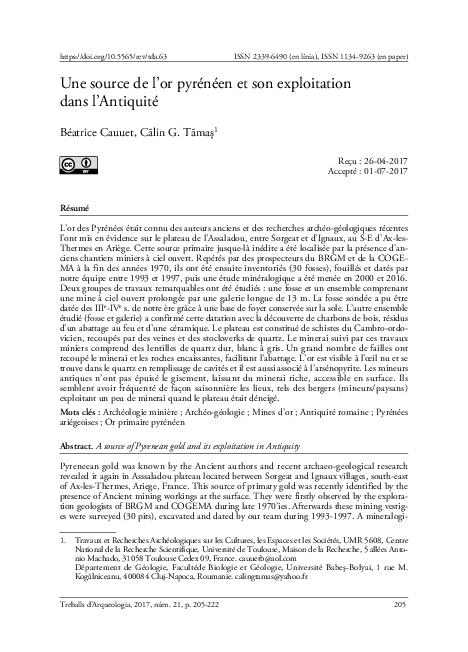(PDF) A source of Pyrenean gold and its exploitation in Antiquity