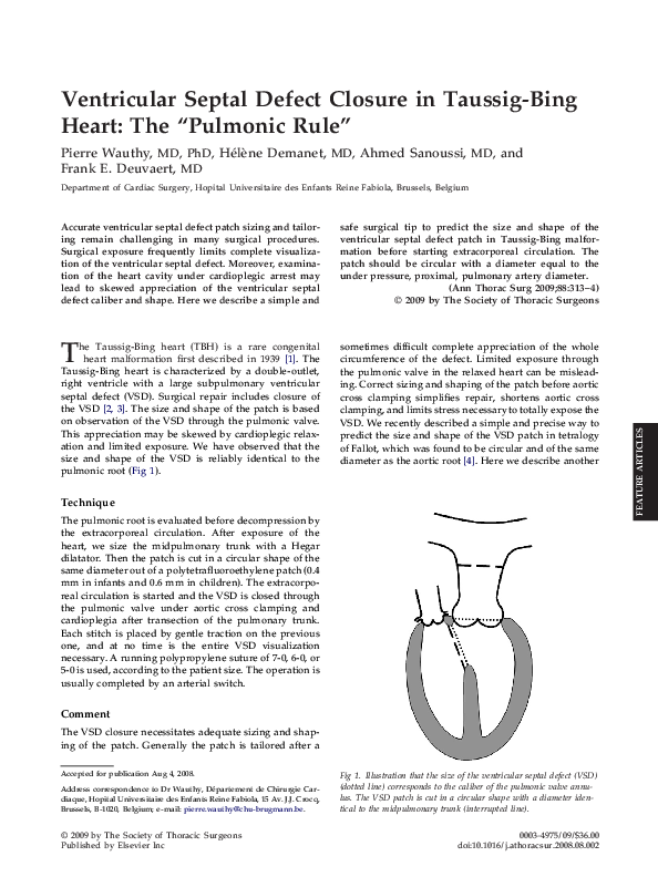 (PDF) Ventricular Septal Defect Closure in Taussig-Bing Heart: The “Pulmonic Rule” | Ahmed ...